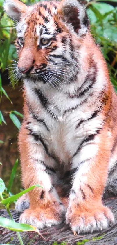 Tiger Cub on Log Wallpaper - free download