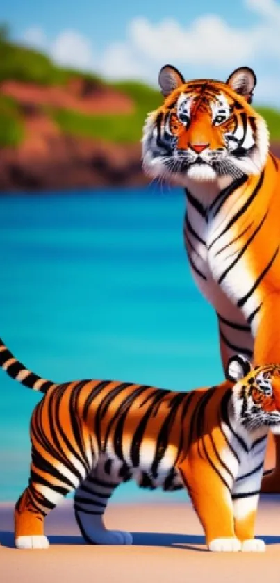 Tigers on a Tropical Beach - free download