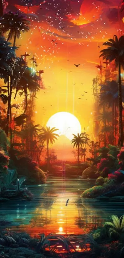 Tropical Sunset Mobile Wallpaper - free download