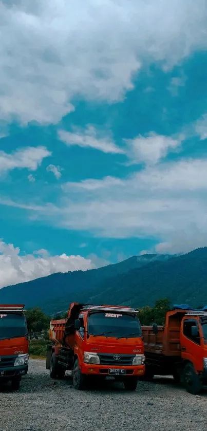 Red Trucks in Scenic Landscape - free download