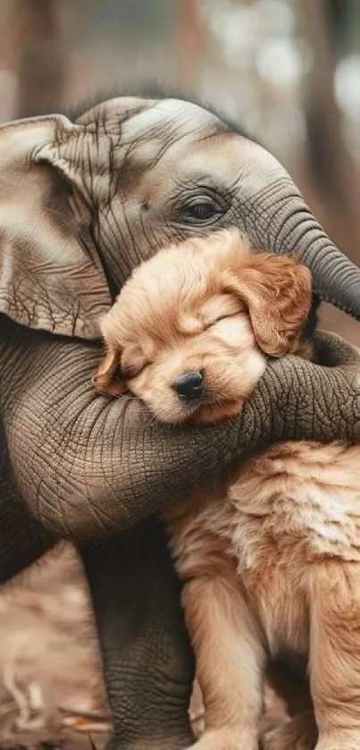 Elephant Puppy Hug Wallpaper - free download