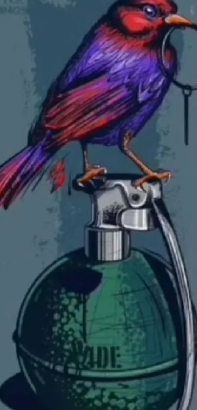 Vibrant Bird with Grenade Art - free download