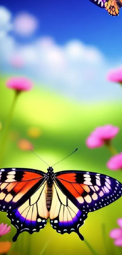 Vibrant Butterfly Meadow Wallpaper - free download