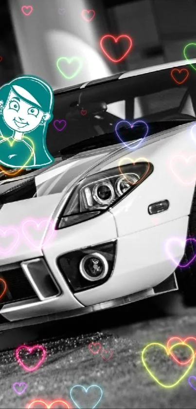 Vibrant Car and Hearts Wallpaper - free download