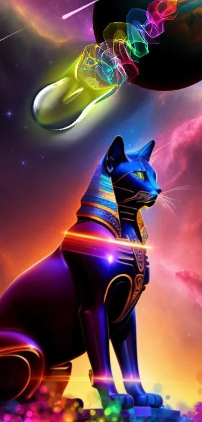 Vibrant Cosmic Cat Wallpaper - free download