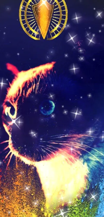 Vibrant Cosmic Cat Wallpaper - free download