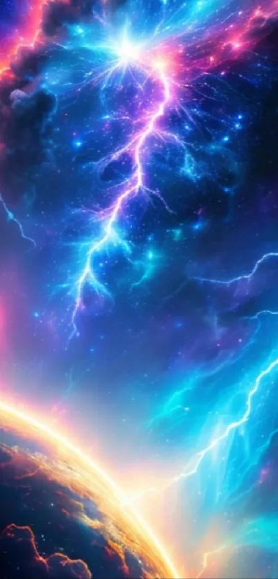 Vibrant Cosmic Lightning Wallpaper - free download
