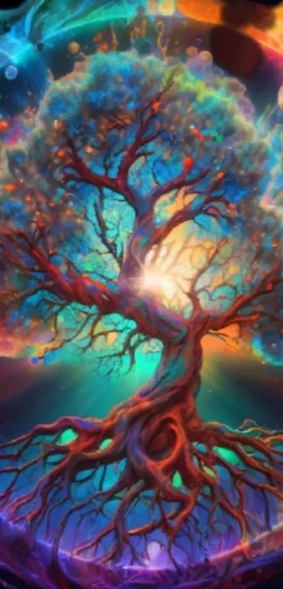 Vibrant Cosmic Tree Wallpaper - free download