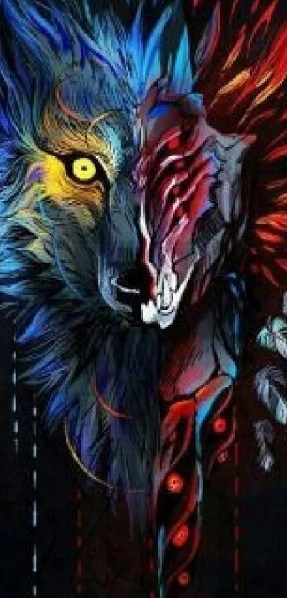 Vibrant Dual Wolf Art Wallpaper - free download