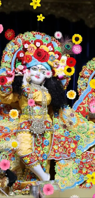 Vibrant Krishna Floral Art - free download