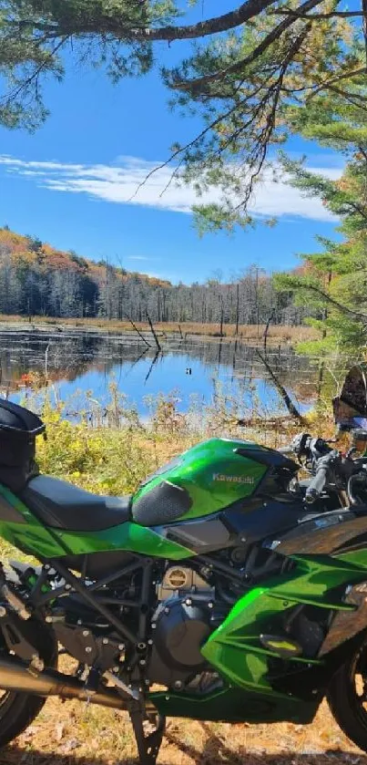 Vibrant Motorcycle Lakeside View - free download