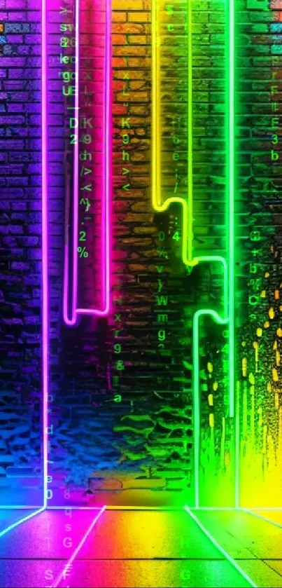 Vibrant Neon Brick Wall Decor - free download