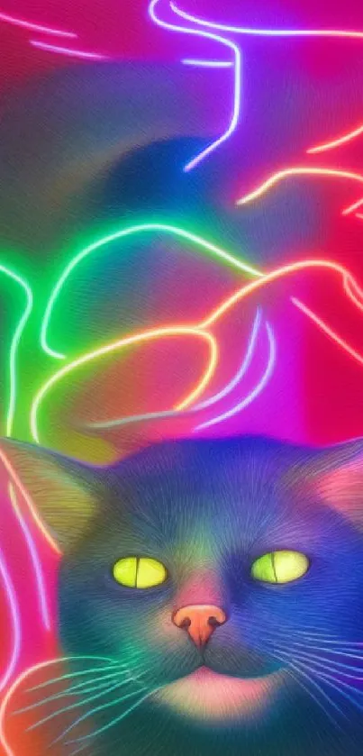 Vibrant Neon Cat Art Wallpaper - free download