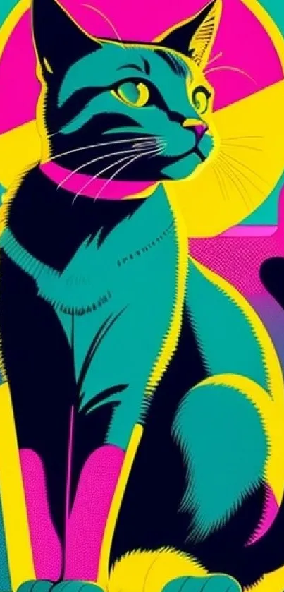Vibrant Neon Cat Art Wallpaper - free download