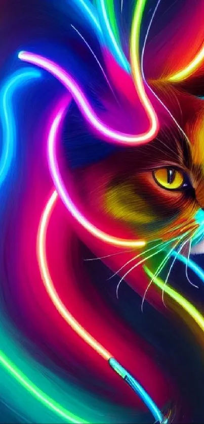 Vibrant Neon Cat Wallpaper - free download