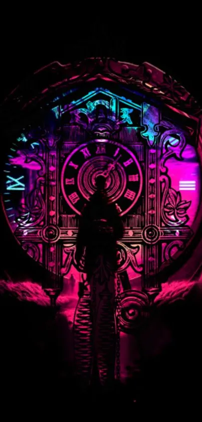 Vibrant Neon Clockwork Wallpaper - free download