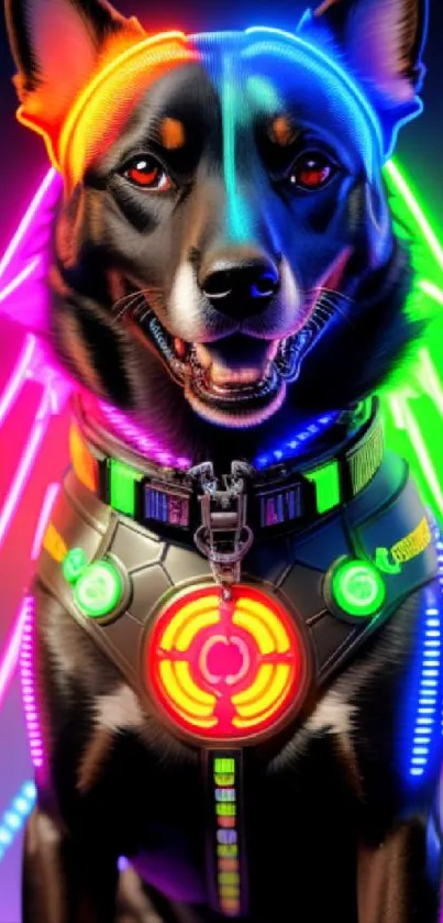Vibrant Neon Cyber Dog Wallpaper - free download