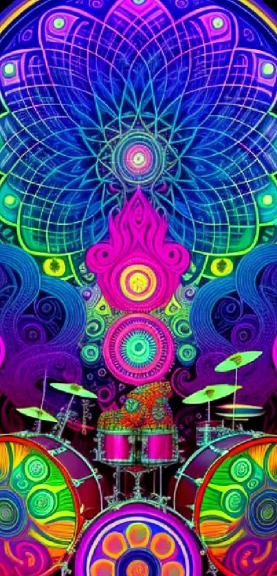 Vibrant Neon Drum Art Wallpaper - free download