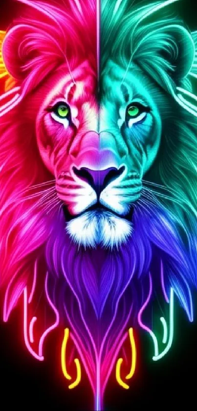 Vibrant Neon Lion Wallpaper - free download