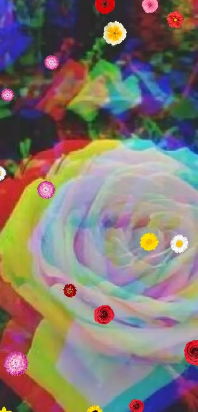 Vibrant Neon Rose Glitch Art - free download