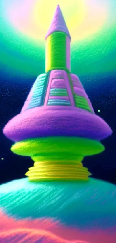 Vibrant Neon Space Tower - free download