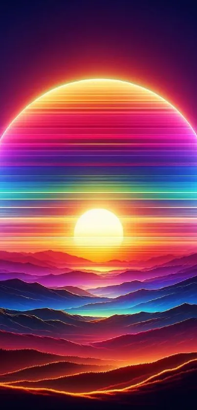 Vibrant Neon Sunset Art - free download