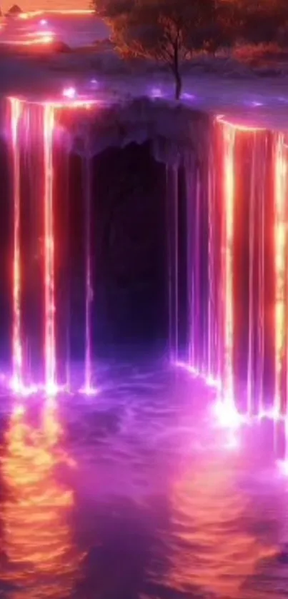 Vibrant Neon Waterfall Art - free download