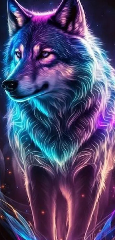 Vibrant Neon Wolf Wallpaper - free download