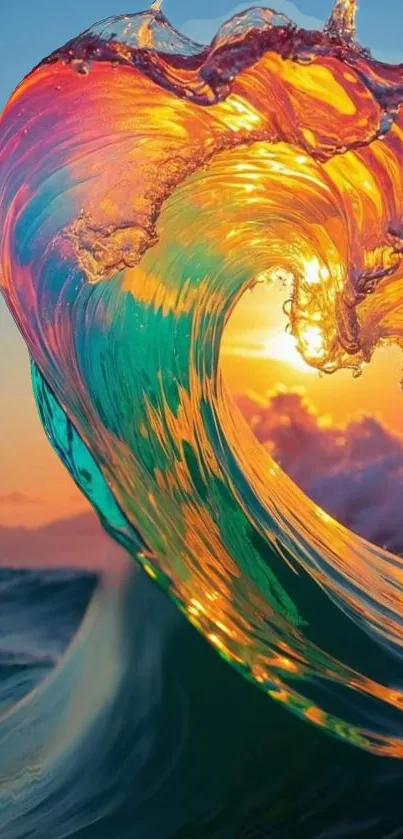 Vibrant Ocean Wave Sunset Art - free download