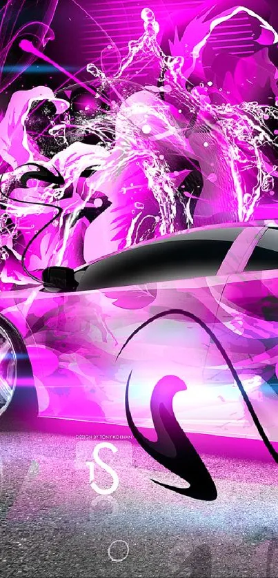 Vibrant Pink Sports Car Art - free download