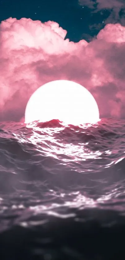 Vibrant Pink Sunset Over Ocean - free download