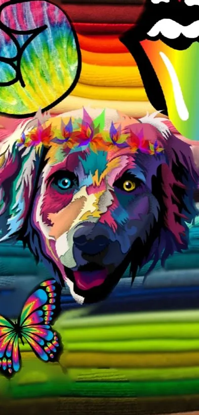 Vibrant Rainbow Dog Art Wallpaper - free download