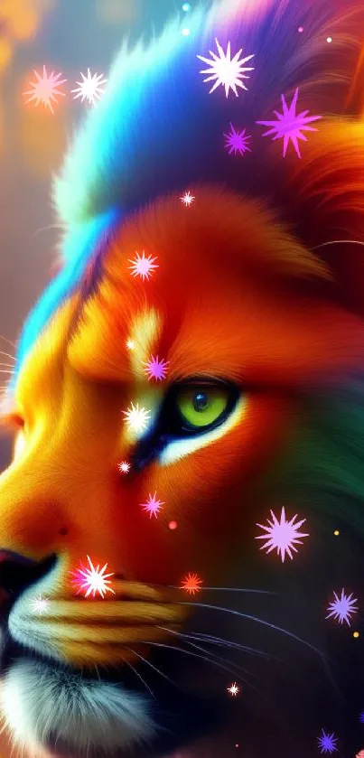 Vibrant Rainbow Lion Art Free Download