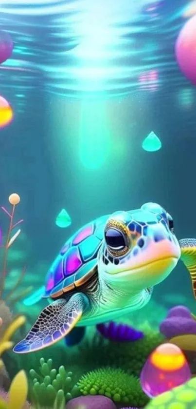 Vibrant Sea Turtle Fantasy Art - free download