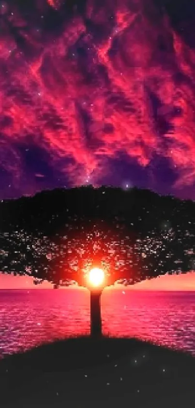 Vibrant Sunset Tree Wallpaper - free download
