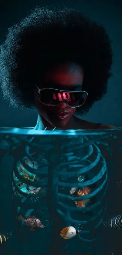 Vibrant Underwater Skeleton Art - free download