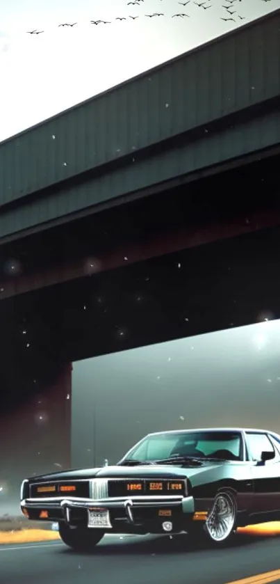 Vintage Car Under Bridge Art - free download