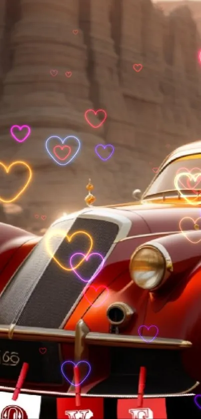 Vintage Car with Heart Overlays - free download