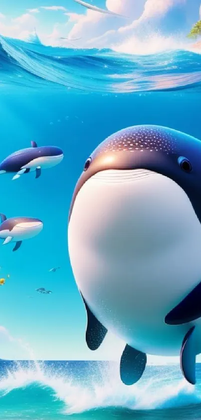 Whales in Vibrant Ocean Scene - free download