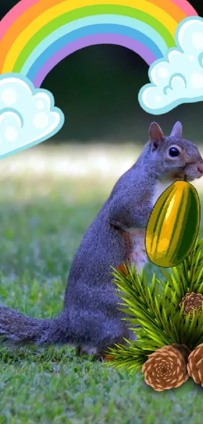 Whimsical Squirrel Rainbow Wallpaper - free download