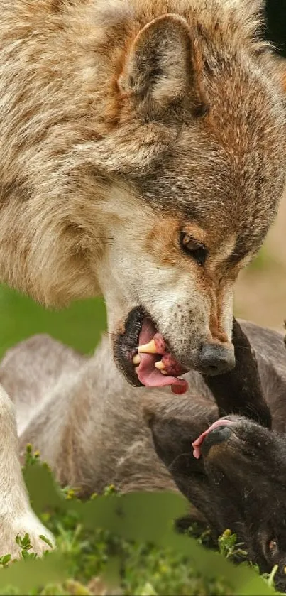 Wild Wolves on Green Field - free download