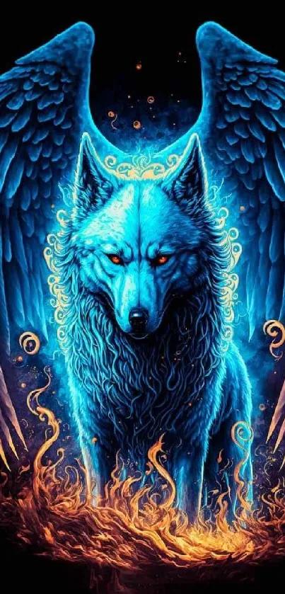 Winged Blue Wolf Art Wallpaper - free download