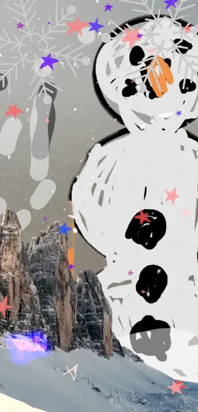 Winter Snowman Mountain Art - free download