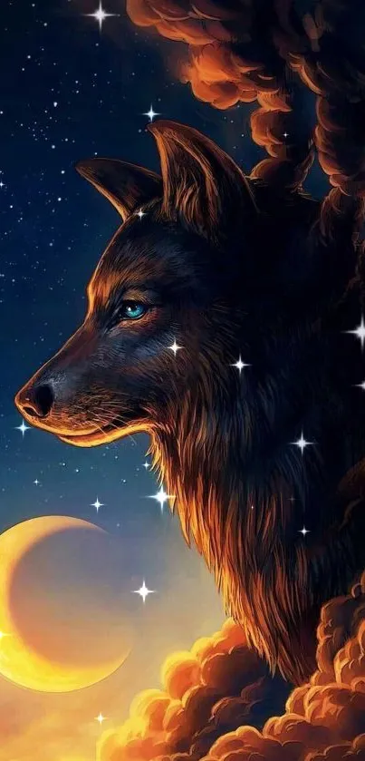 Wolf and Moon Fantasy Art - free download