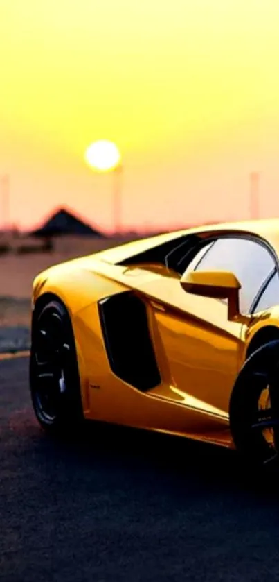 Yellow Sports Car at Sunset - free download